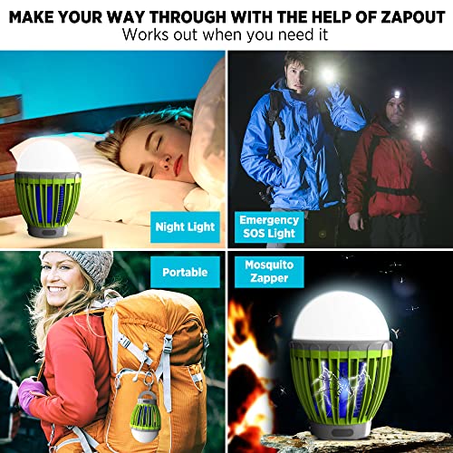 Zapout Camping Lantern Bug Buster Bulb Zapper Tent Light Portable Led and Emergency Lamp with Waterproof Mosquito Repellent Fly Killer USB 2000mAh Rechargeable Battery for Outdoor (Lime Green)