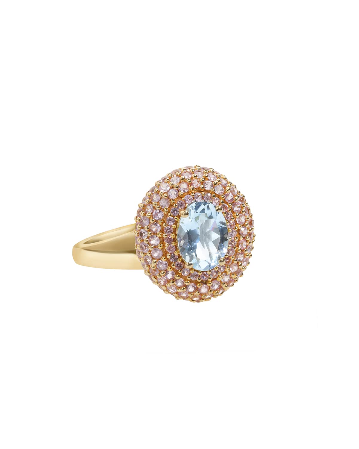 YoTreasure 1.95 Ct. Aquamarine Pink Sapphire Wedding Ring Solid 14K Yellow Gold Gemstone Jewelry