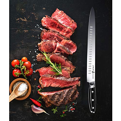 WALLOP Slicing Knife - 12 inch Slicing Carving Knife - High Carbon German Stainless Steel - Meat and Vegetable Knife with Pakkawood Handle - BLACK HAWK SERIES with gift box