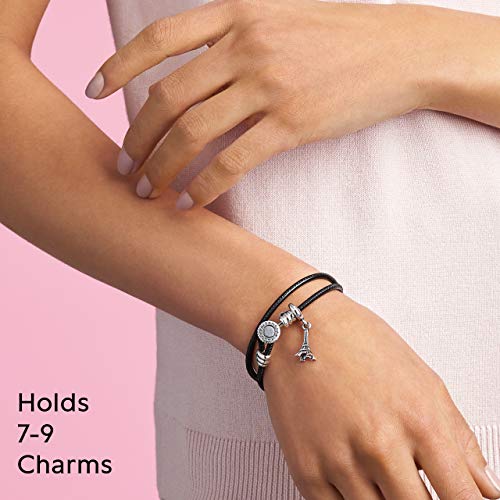 Pandora Jewelry Double Leather Cubic Zirconia Bracelet in Sterling Silver, 13.8"