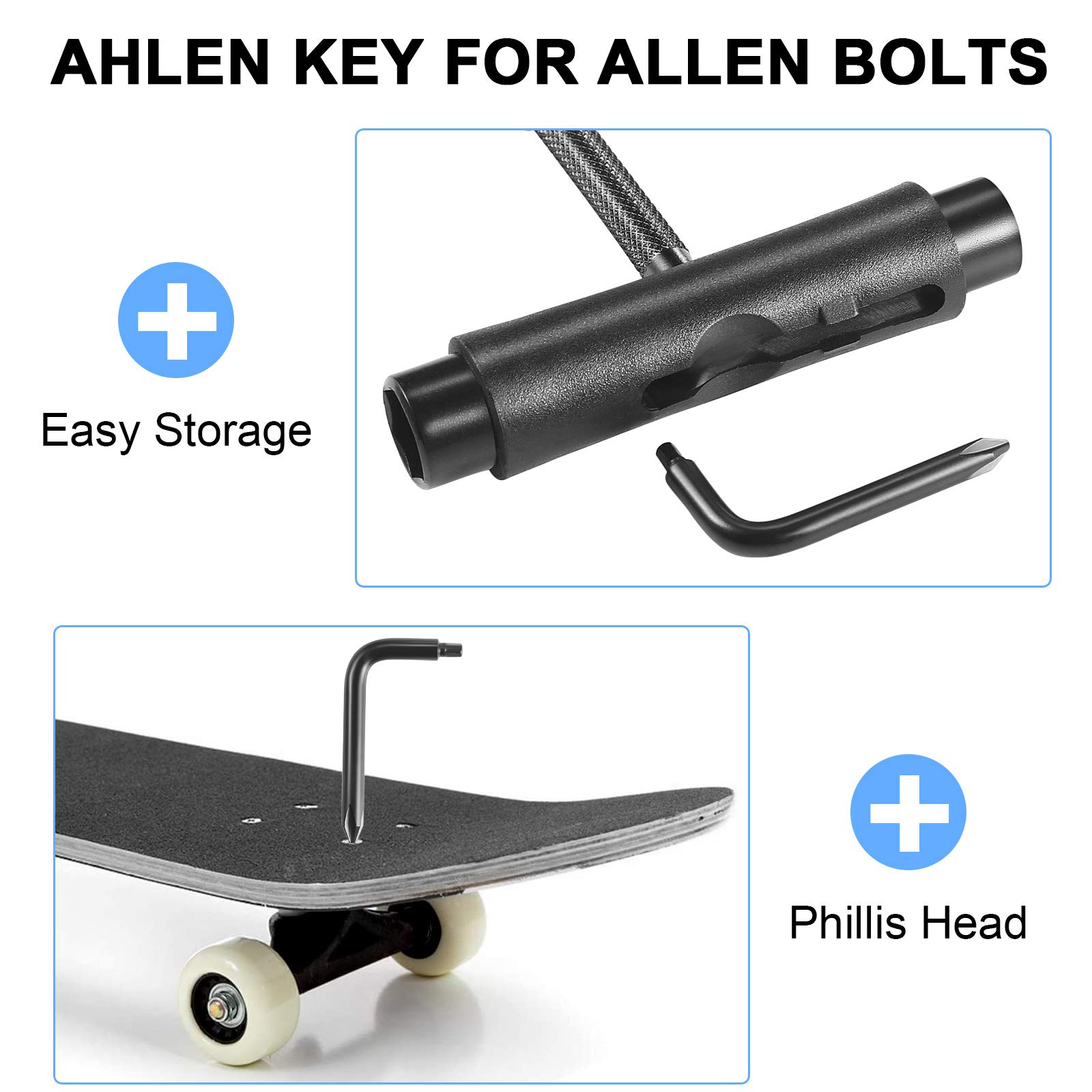 Skateboard Tool, T Skate Tool and Allen Key with Skateboard handware Accessories, Universal for Longboard Skateboard and More
