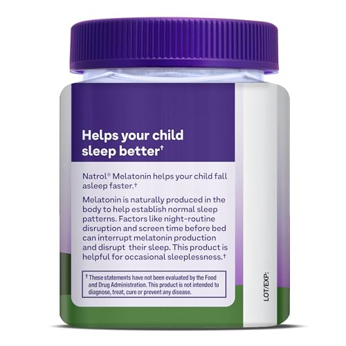 Natrol Kids Melatonin 1mg, Supplement for Restful Sleep, Sleep Gummies for Children, 90 Raspberry-Flavored Melatonin Gummies, 90 Day Supply