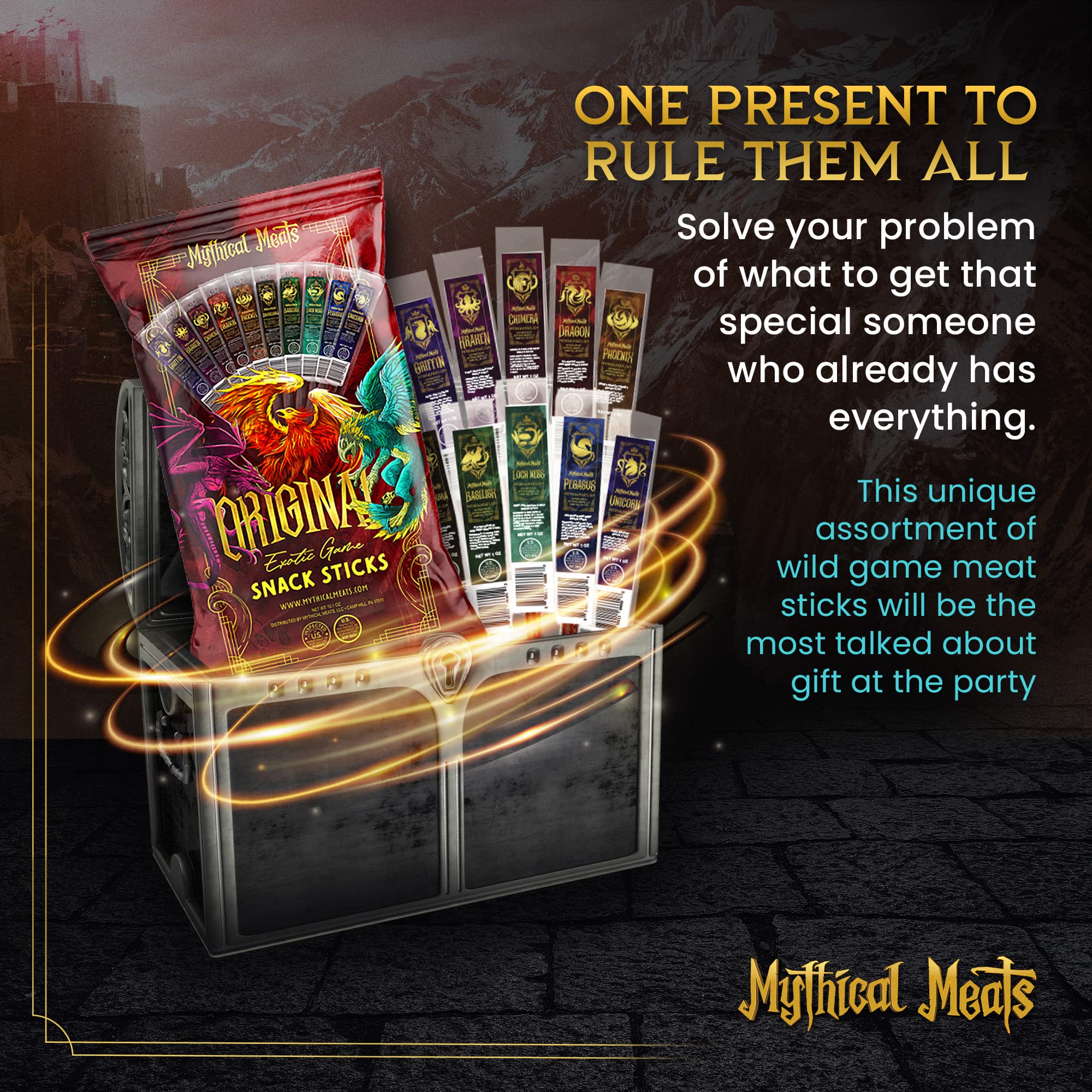 Mythical Meats Original Exotic Flavor Sampler Pack β 10 Exotic Game and Beef Snack Sticks β Dried & Dehydrated Meats Seasoned to Perfection β High Protein Snacks
