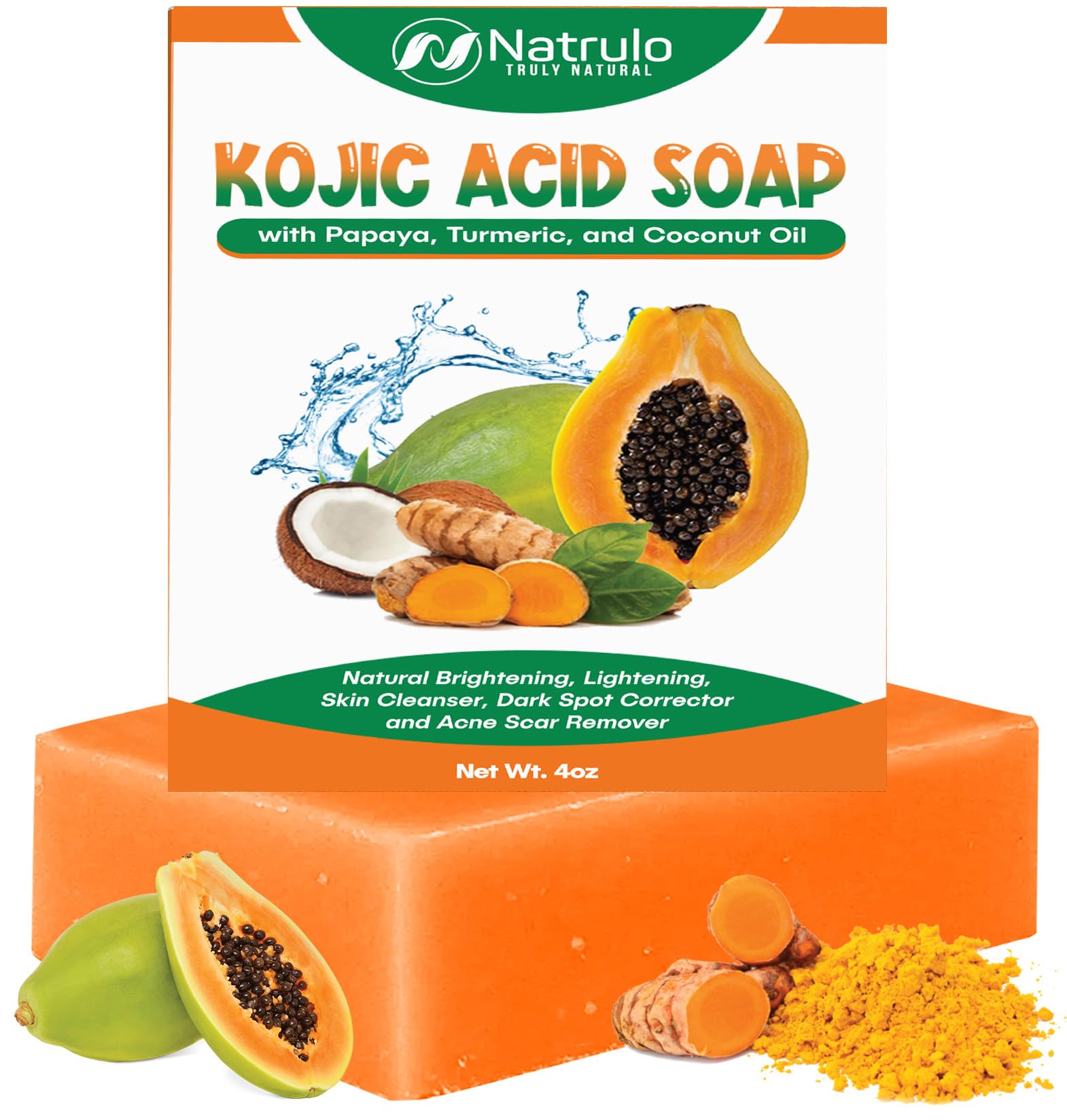 Natrulo Kojic Acid Soap for Hyperpigmentation - Kojic & Papaya Soap for Brighter Skin - Reduce Acne, Cleanse Scars, & Even Skin Tone - USA Formulated, Suitable for All Skin Types
