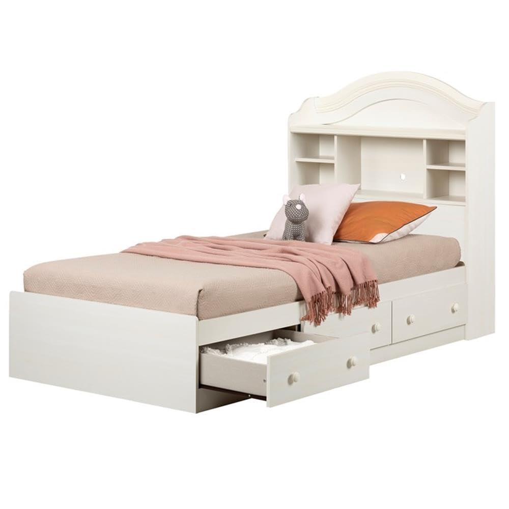 South Shore Summer Breeze Bed Set - Bed and Headboard kit-White Wash