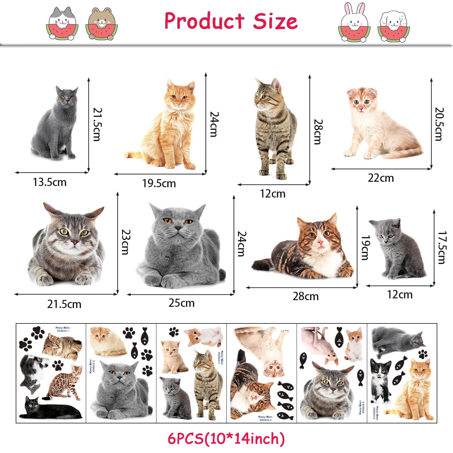 WOYINIS 3D Lovely Kitty Wall Decals Kitten Stickers DIY Removable Fish Cat Paws Wall Stickers Peel and Stick Kitten Wall Decals for Girls Bedroom Playroom Nursery Wall Decor
