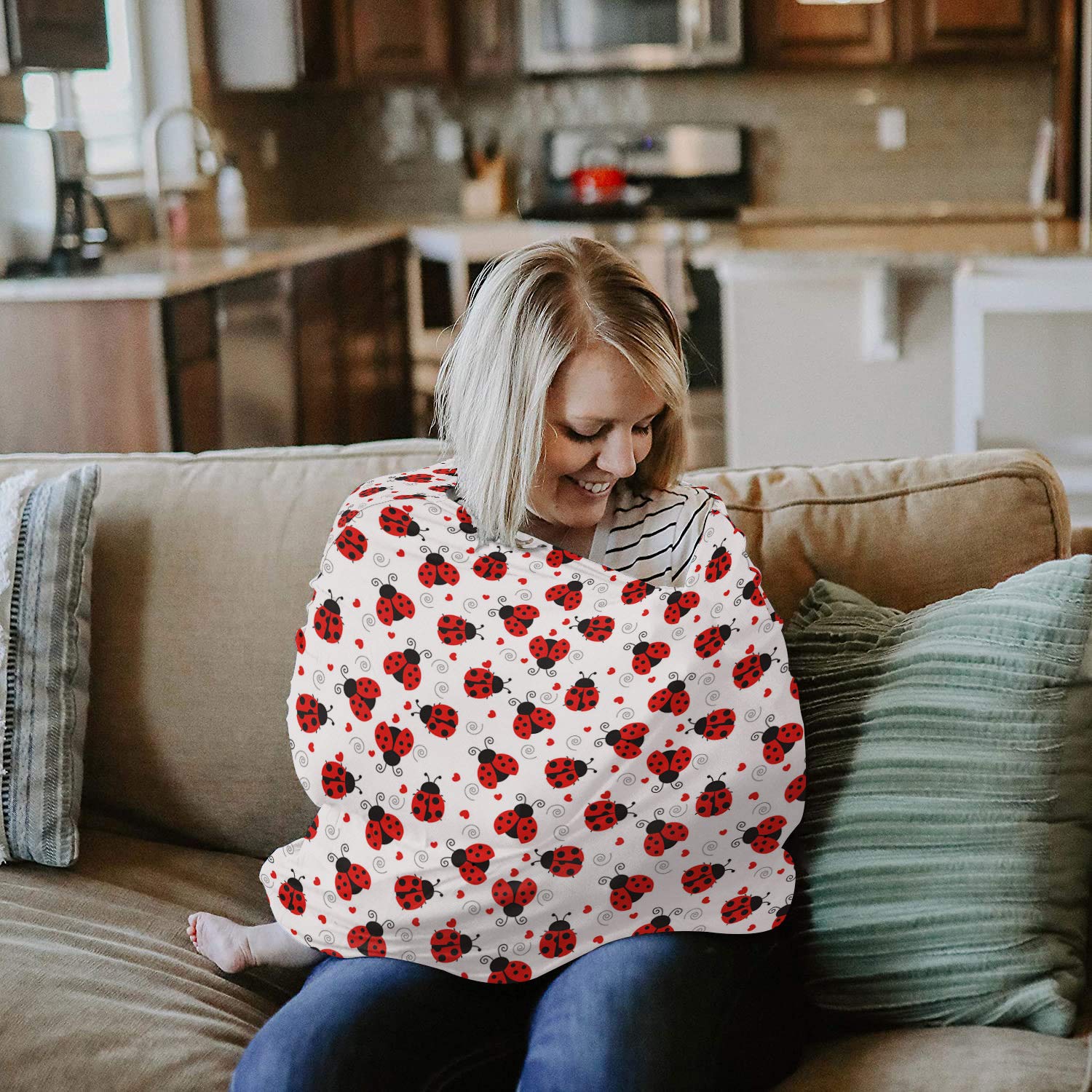 Nursing Cover for Breastfeeding Scarf Super Soft Cotton Multi Use for Baby Car Seat Covers Canopy Shopping Cart Cover Blanket Stroller Cover-Cartoon Ladybug Pattern