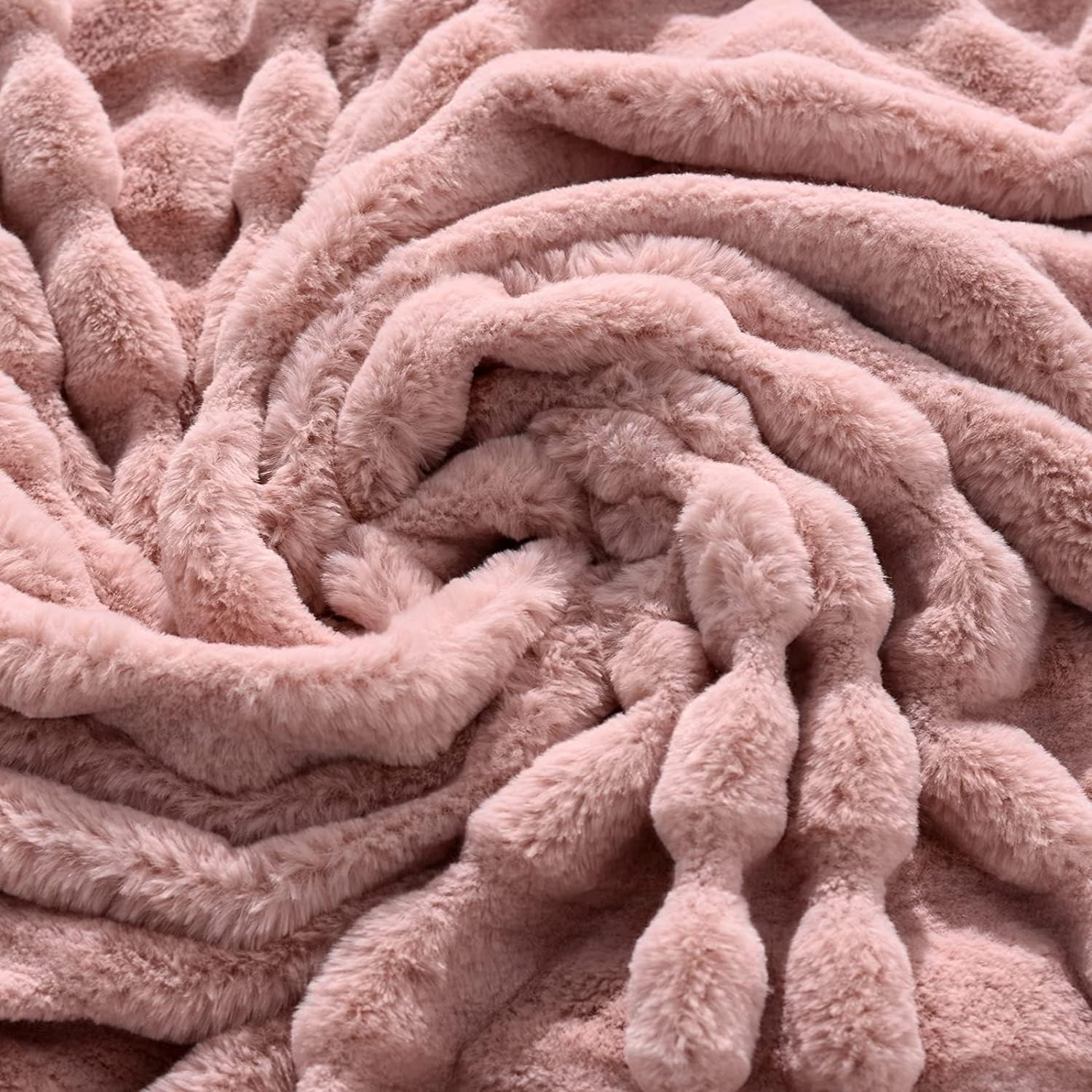 NEXHOME PRO Faux Fur Throw Blanket Pink, Luxury Soft Decorative Cozy Plush Long Shaggy Fluffy Blanket for Sofa Couch Bed Living Room, Reversible Puffy Thick Warm Blanket for Winter, 50"X60"