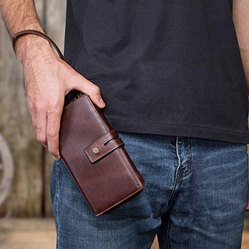 TKFDC Mens Leather Zipper Pocket Business Card Case Holder Organizer Wallet Phone Case Designer Bifold Checkbook Purse