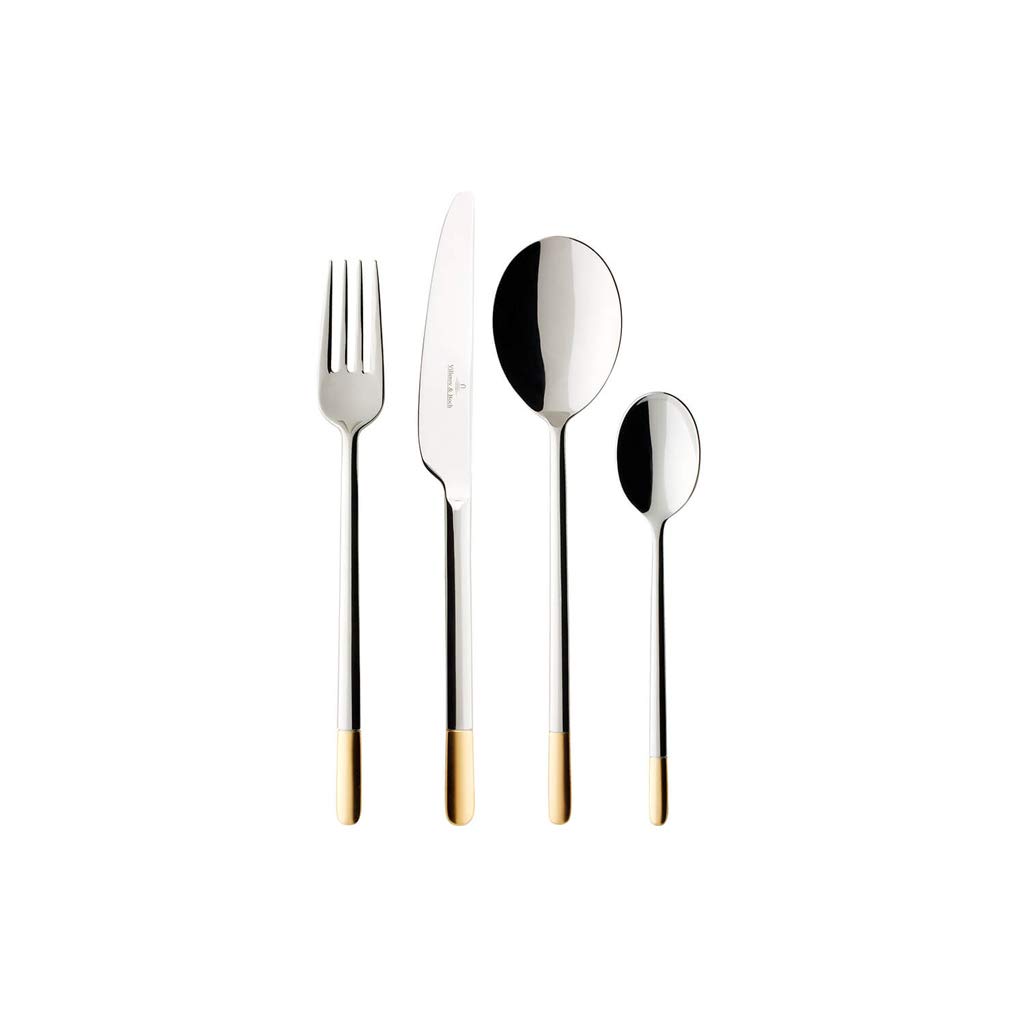 Villeroy & Boch Ella Service, 24 Pieces, Exclusive Stainless Steel Cutlery Leaf Appliqué for 6 People, Partially Gold Plated, Dishwasher Safe