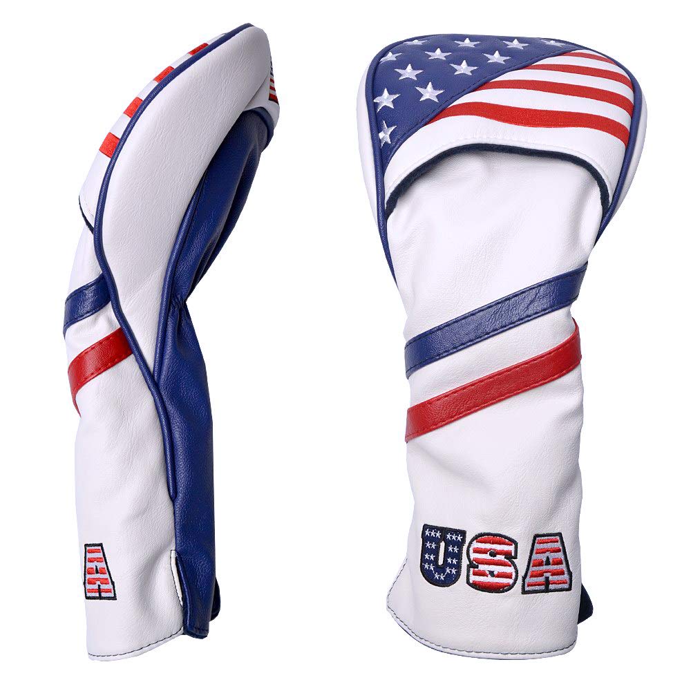 PLUSKER USA Golf Club Driver Head Cover Patriotic Stars and Stripes Flag Pattern Synthetic Leather 460cc Drivers Headcover