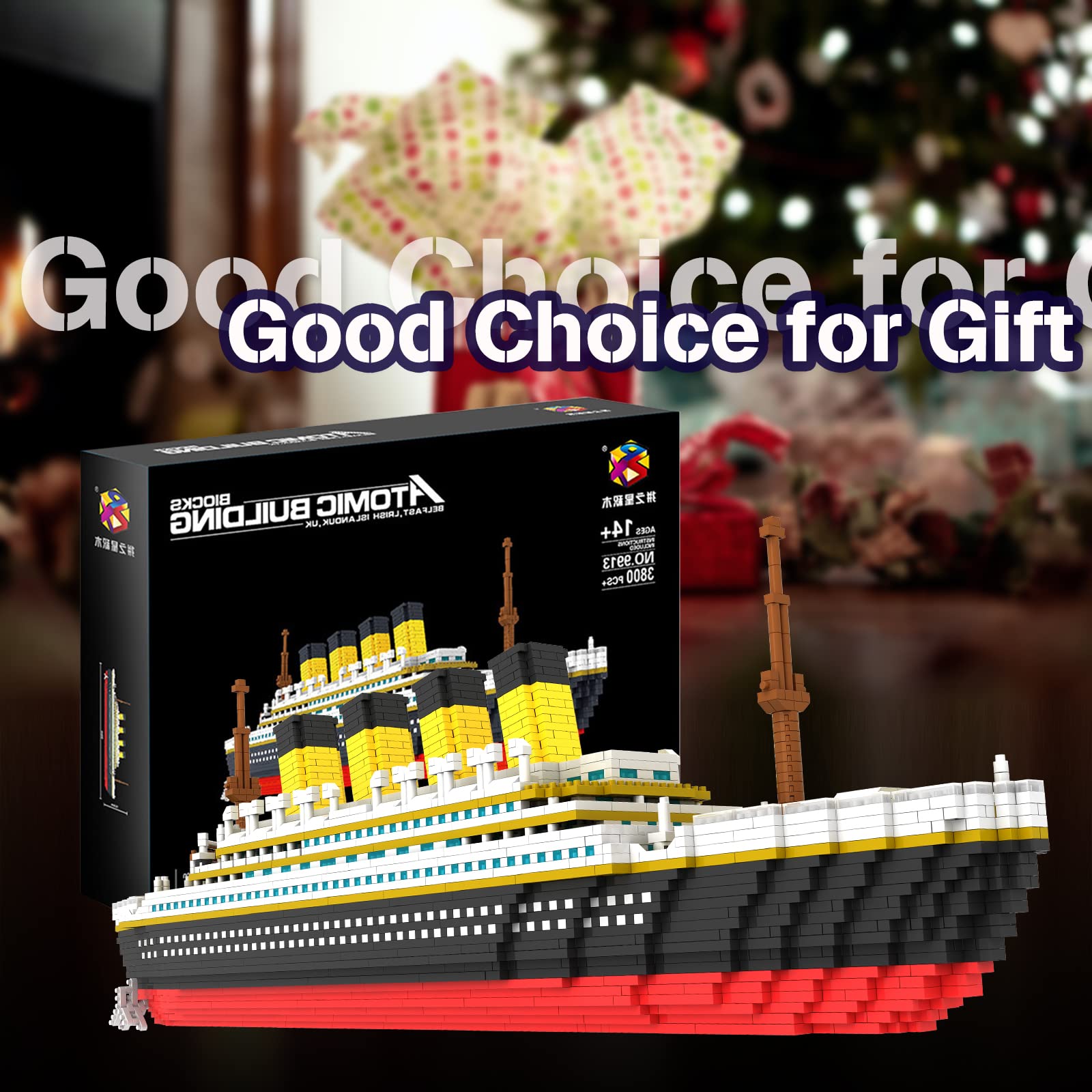 Titanic Building Blocks Set with LED, 3800pcs Titanic Toy Micro Building Kit, Titanic Gift Ship Model Building Bricks, DIY Educational Christmas Toys Gift