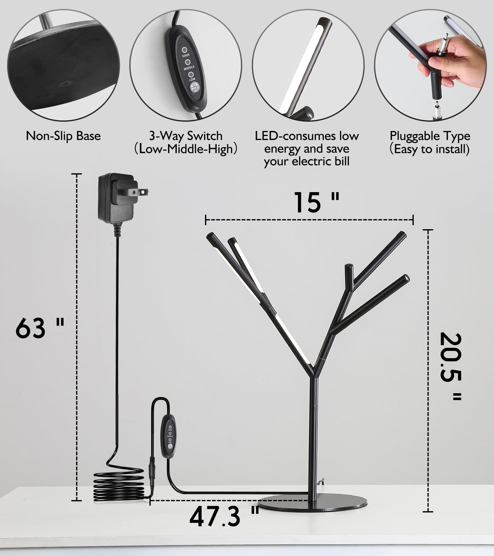 Q&S Bedside Table Lamp,Modern LED Black Table Lamp Mid Century Industrial Side Table Lamp for Living Room Bedroom Office Desk