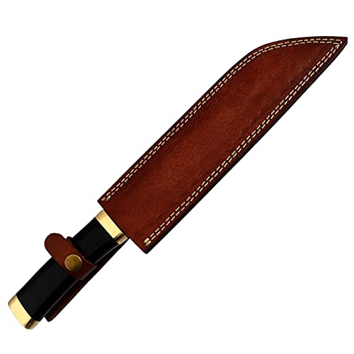 PAL 2000 KNIVES KNI-9449 Custom Handmade Damascus Steel Hunting Tanto Knife 15 Inches Buffalo Horn Handle Raindrop pattern Blade with Leather sheath