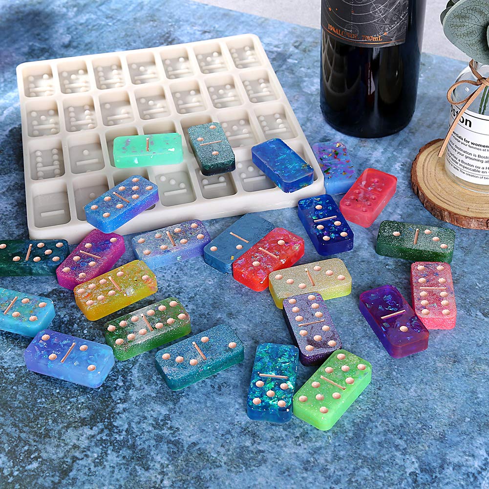 Professional Domino Molds for Resin Casting, Jumbo Silicone Dominoes Mold 28 Cavities, Baking Molds β Flexible and Non-Stick Design β Ideal for Chocolate Bar Mold, Soap, Jelly, Cake Ornaments