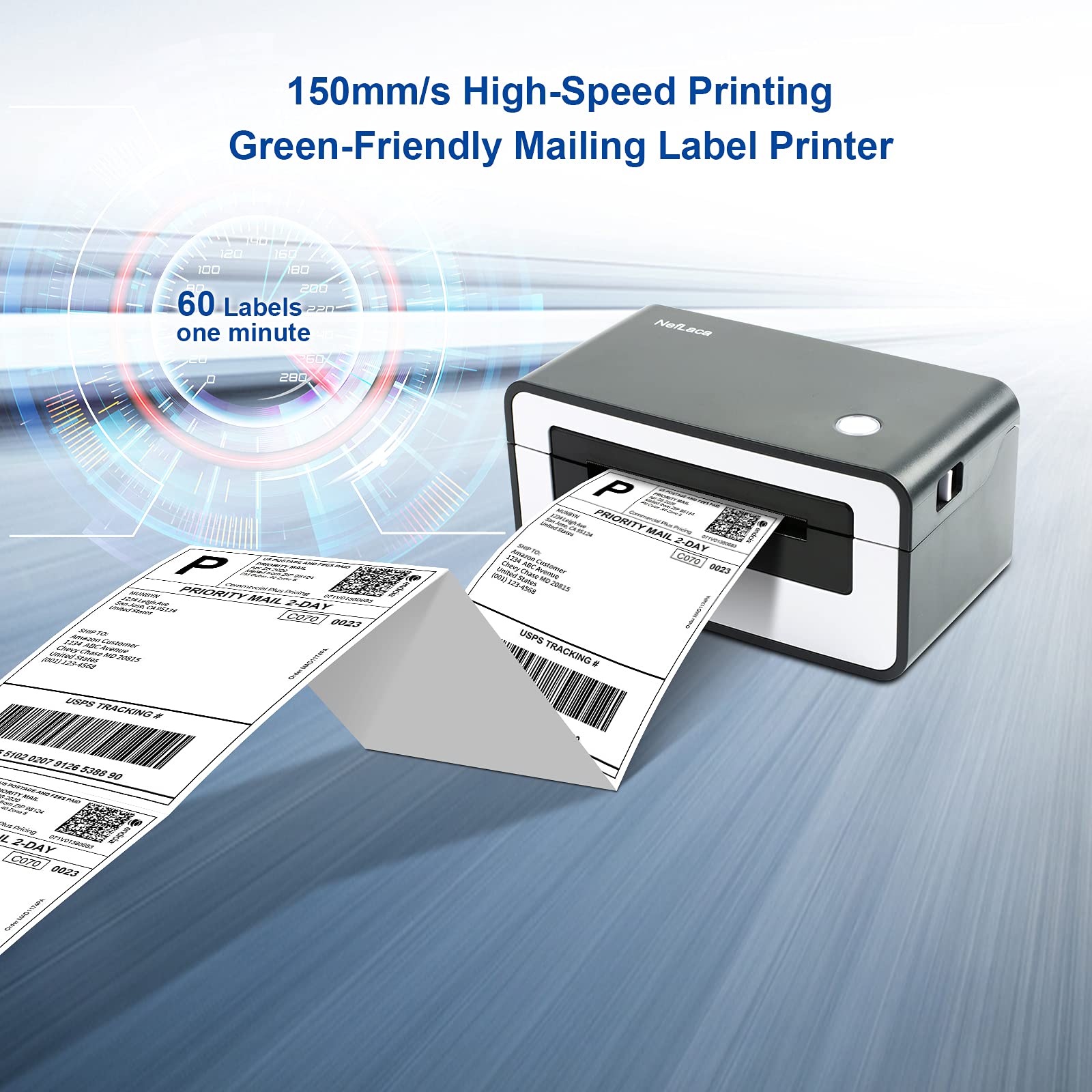 NefLaca Thermal Label Printer,4x6 High Speed USB Shipping Label Printer Commercial Direct Thermal Label Maker One Click Setup Compatible with Amazon, Ebay, Etsy, Shopify and FedEx (Black)
