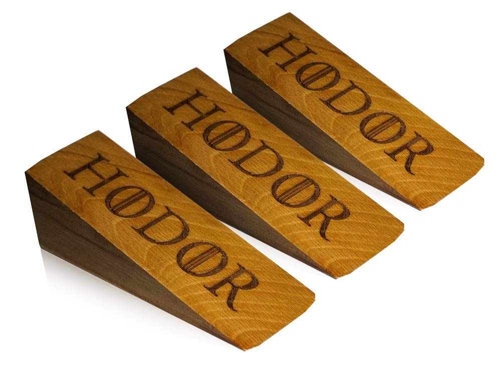 Natural Door Stop Hodor Stopper Elms Wood Ulmaceae Strong Hold Anti- Slip Rubber Wedge GOT Compatible with Every Surface 3 Pack Gift Engraved Merchandise Gag