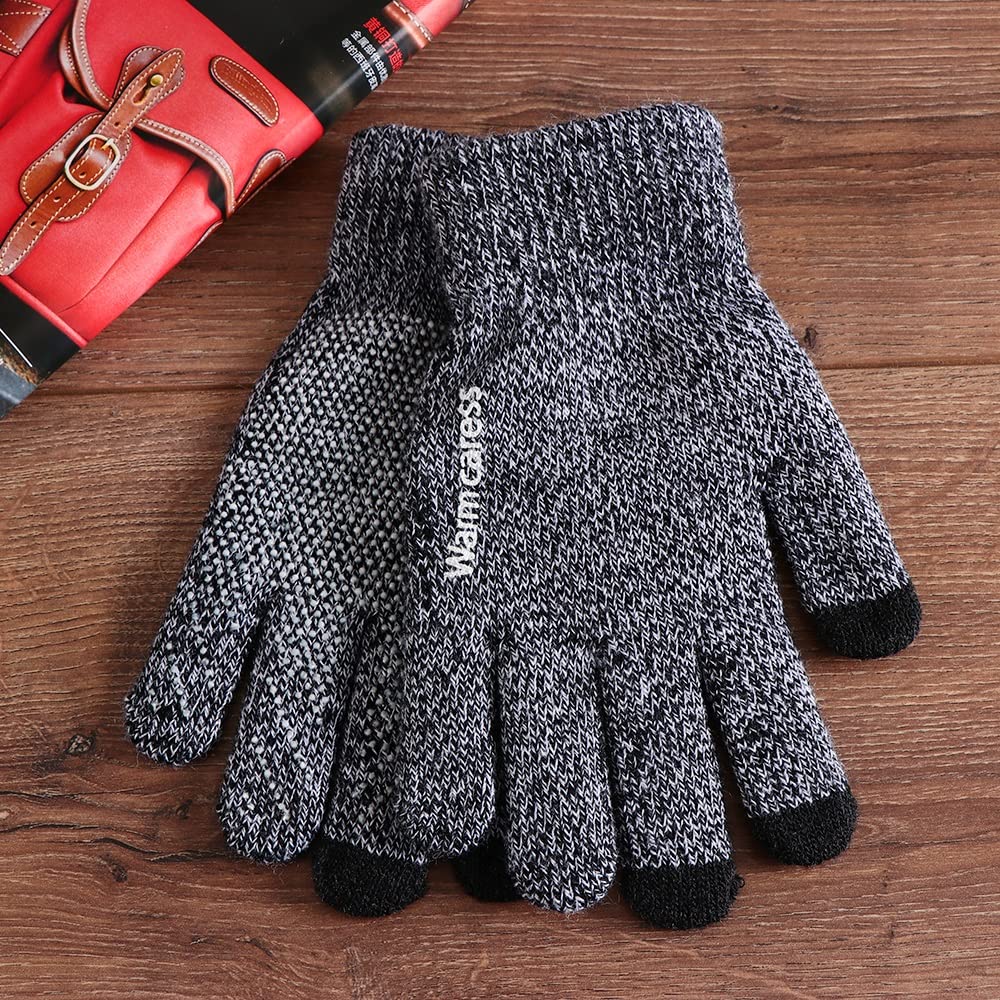 TJLSS Winter Men Women Touch Screen Thicken Gloves Warm Stretch Wool Knitted Full Finger Classic Mittens Non-Slip (Color : B, Size : One Size)