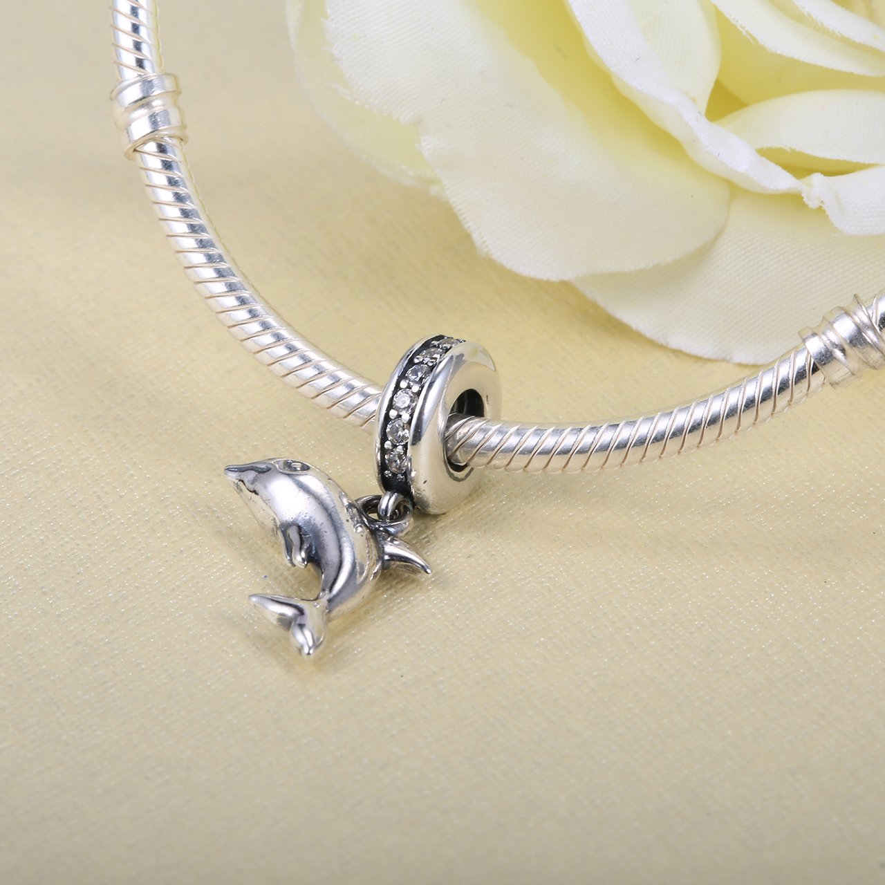 Pandora Jewelry Playful Dolphin Cubic Zirconia Charm in Sterling Silver