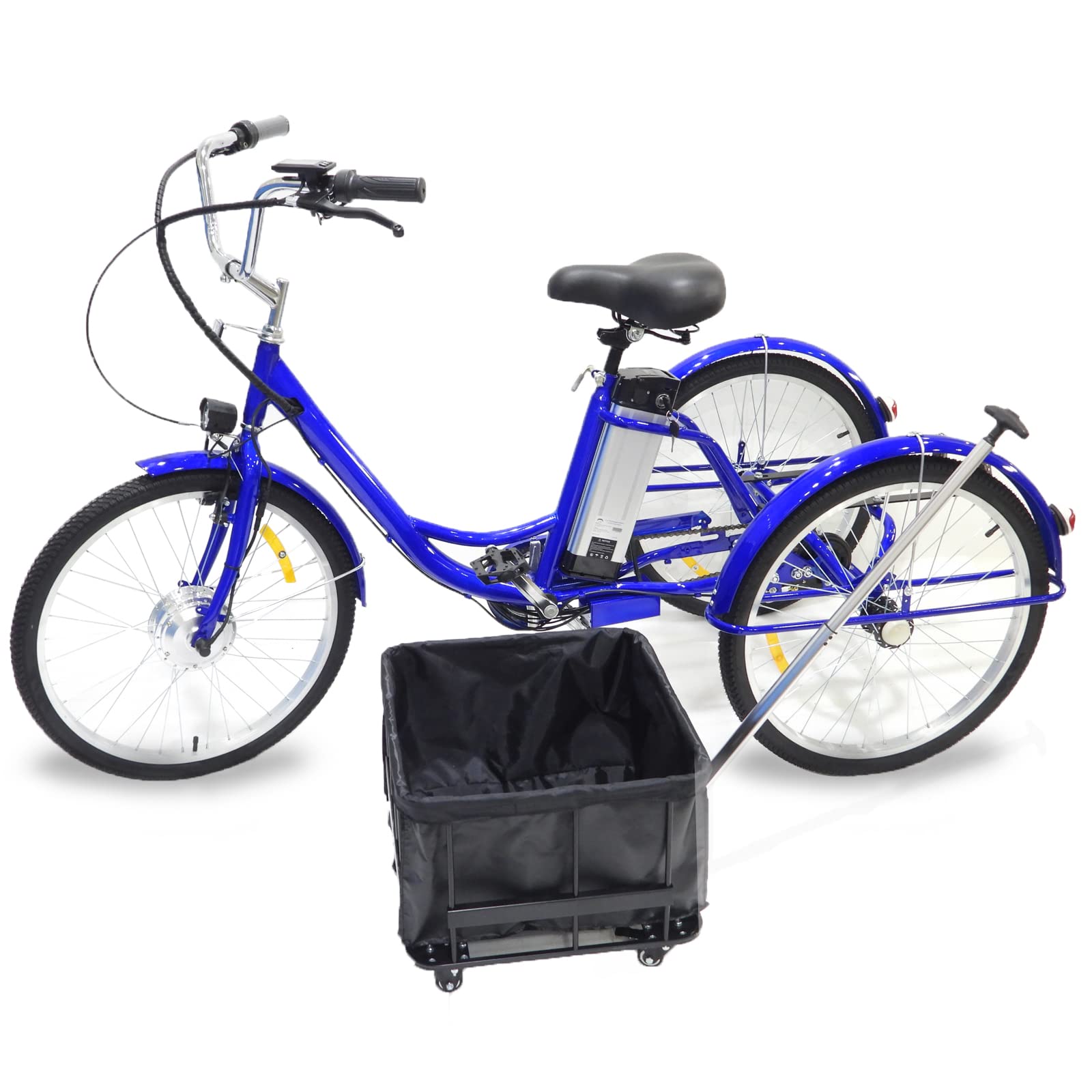 TMIAD 3 Wheel Electric Bicycle 24" Tricycle for Adults with 350w Motor and 36V 12Ah Removable Lithium Battery, Low Step-Through Aluminum Frame, Cargo Basket (Blue 1)