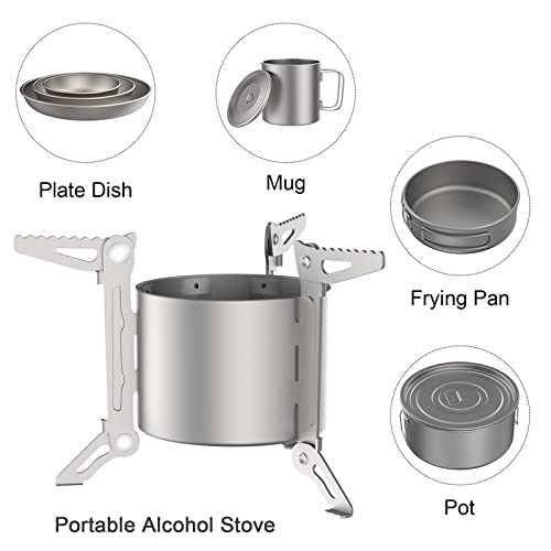 Titanium Alcohol Stove,Foldable Mini Alcohol Stove for Backpacking,Lightweight Titanium Spirit Burner with Foldable Stand,3oz Fuel Storage for Camping Hiking
