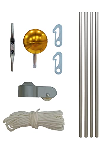 Service First Heavy Duty Delta Sectional Flag Pole Complete Kit (20 Foot, Silver)