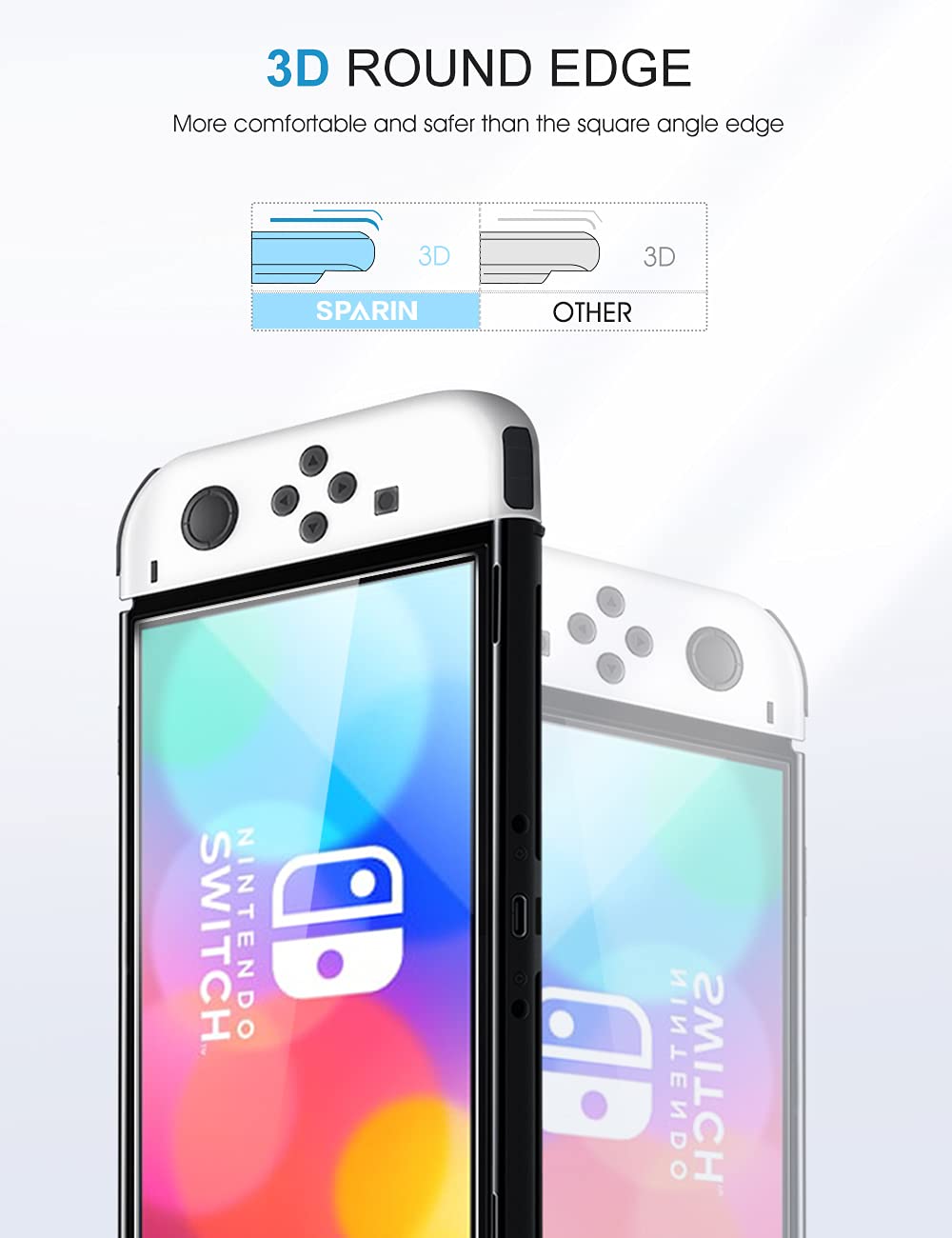 SPARIN 2 Pack Tempered Glass Screen Protector Compatible with Nintendo Switch OLED Model 2021, High Response and Anti-Scratch