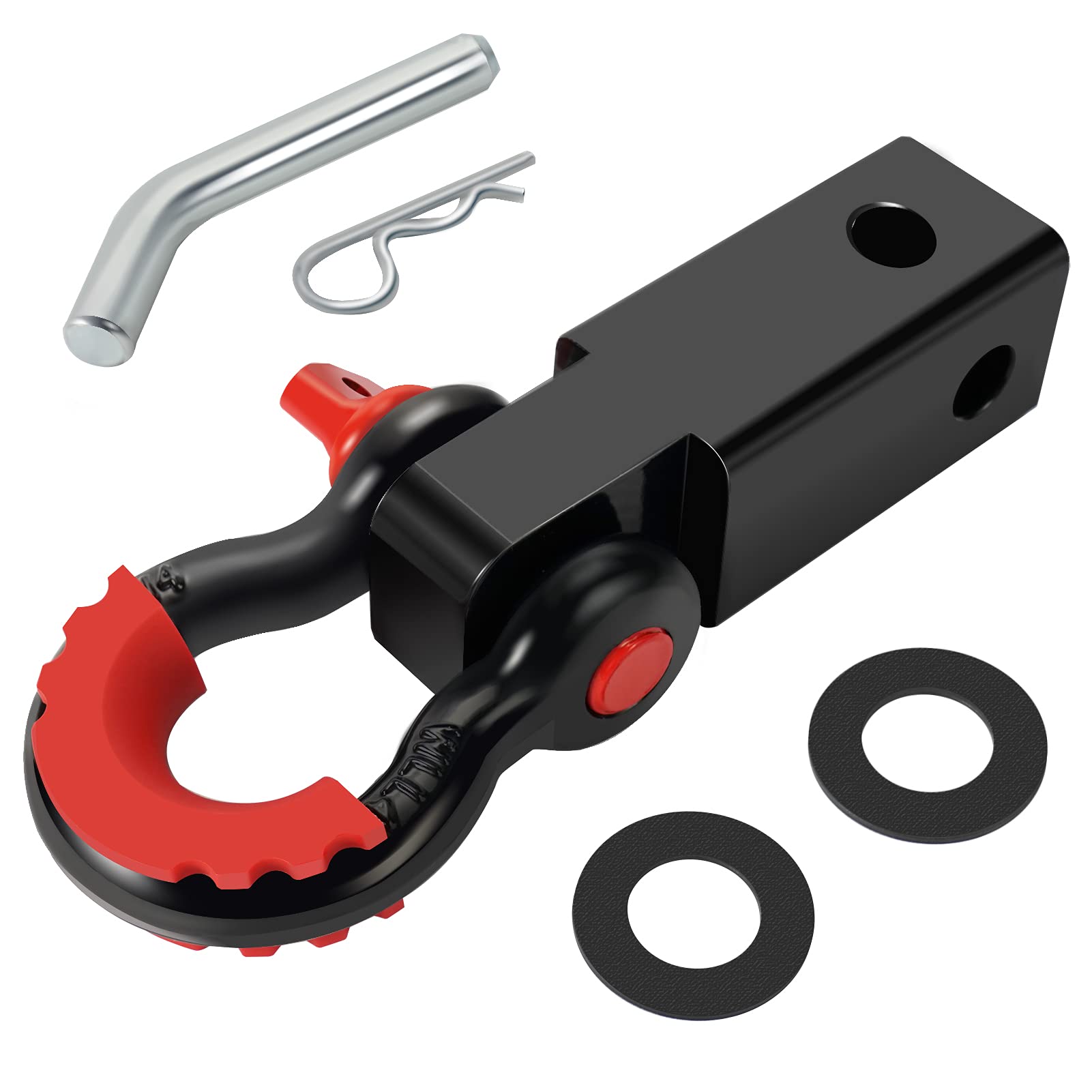 ORCISH 6 Recovery Shackle Block Assembly 2 INCH Double Hole Powder Coat RED - Hitch Receiver Block - Proudly Made in The USA with US Certified Materials - Includes Hitch pin and D-Ring