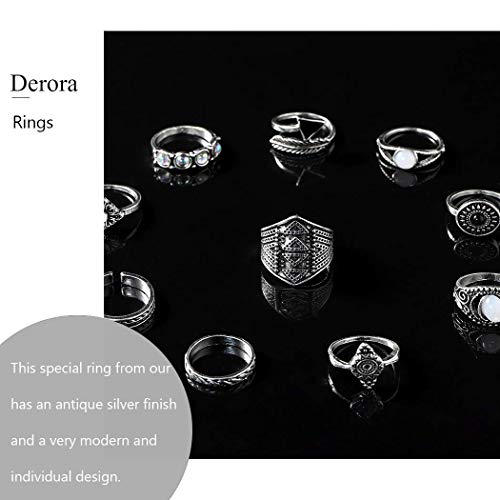 Salliy Boho Rings Set Silver Rings Joint Knuckle Finger Rings Stackable Rings Jewelry for Women and Girls (C)
