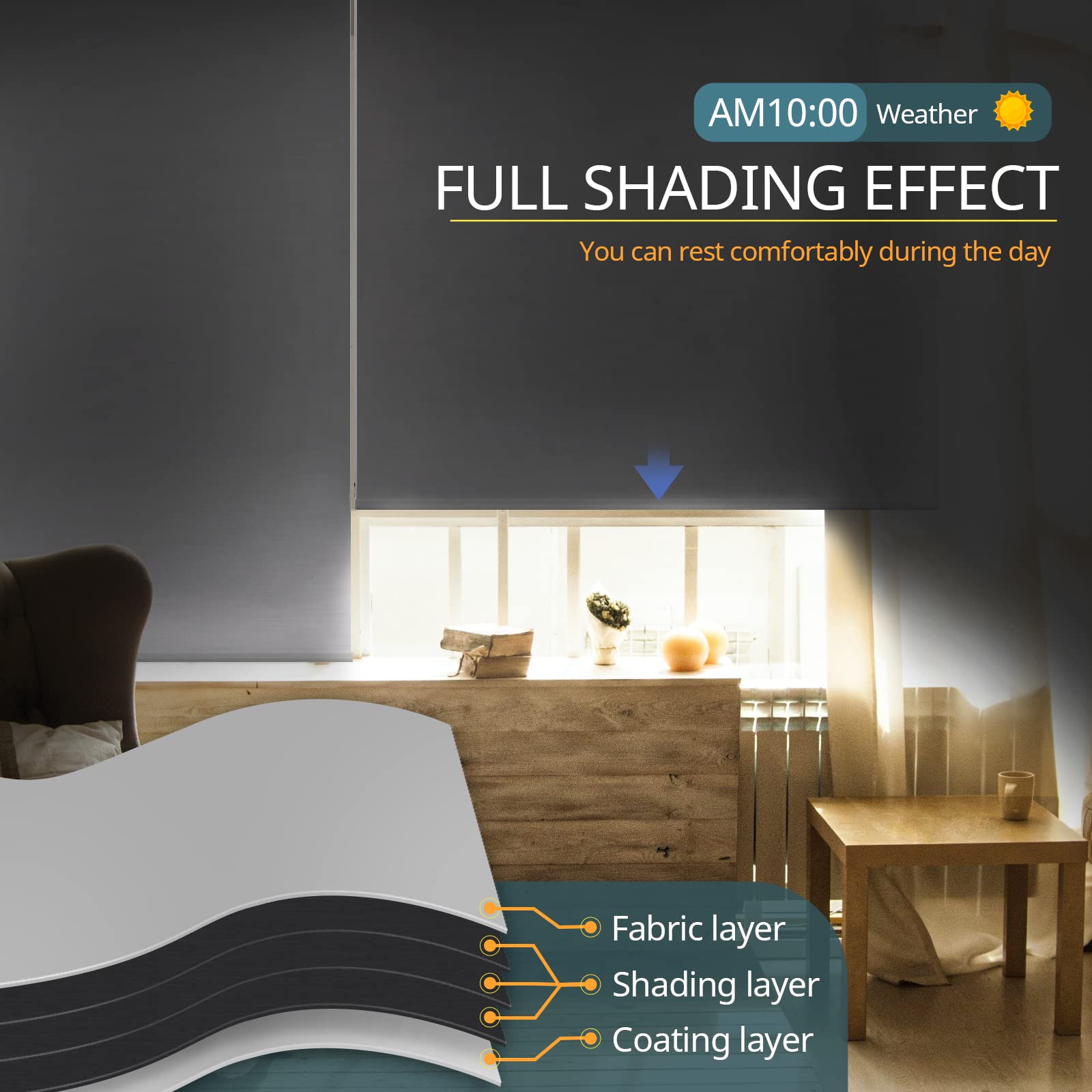 Motorized Blinds No Drill Automatic Blinds for Windows Cordless Roller Shades Electric Blinds with Remote Control Smart Blinds (Black, 34 x 72)