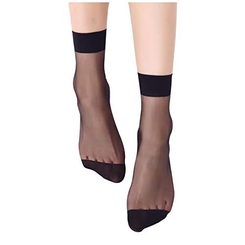 QANA 10 Pairs Women Nylon Elastic Short -Sheer Stockings Silk Short Socks