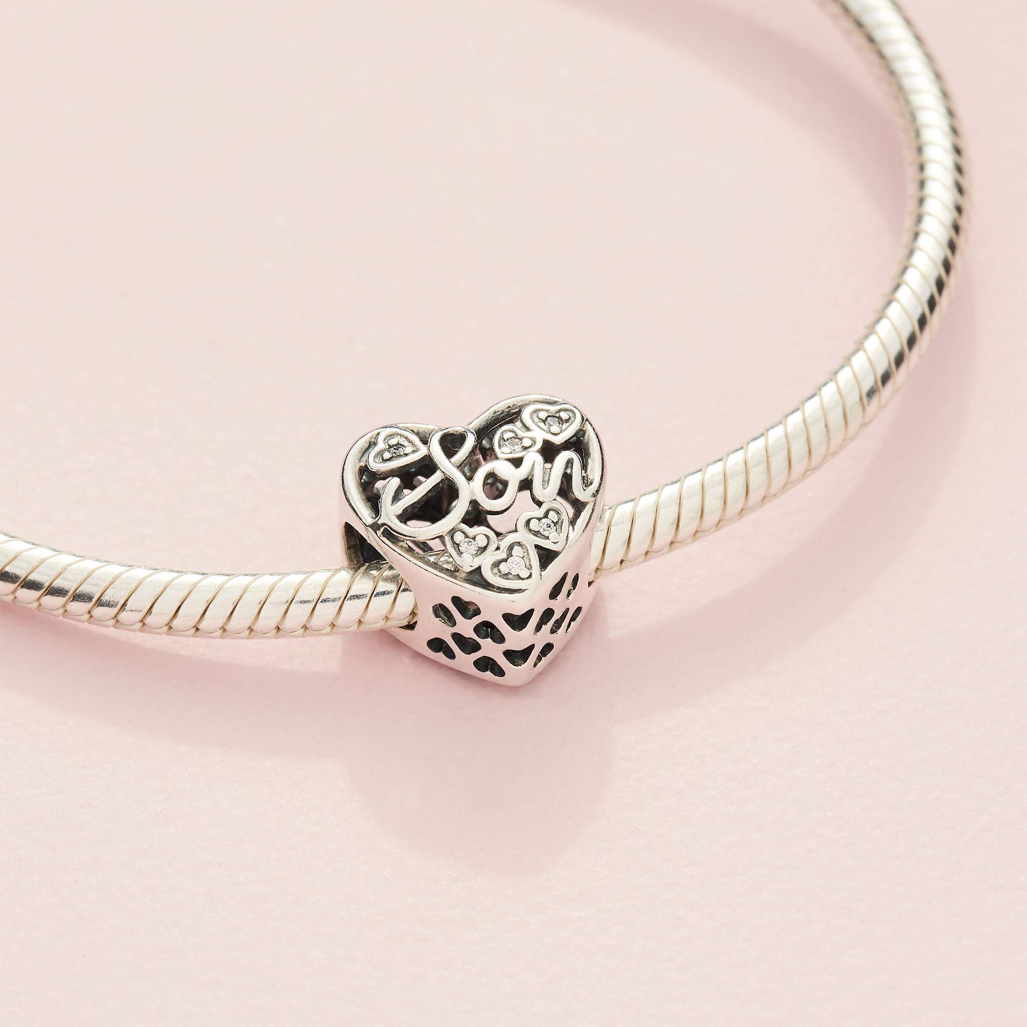 Pandora Jewelry Mother and Son Script Openwork Cubic Zirconia Charm in Sterling Silver