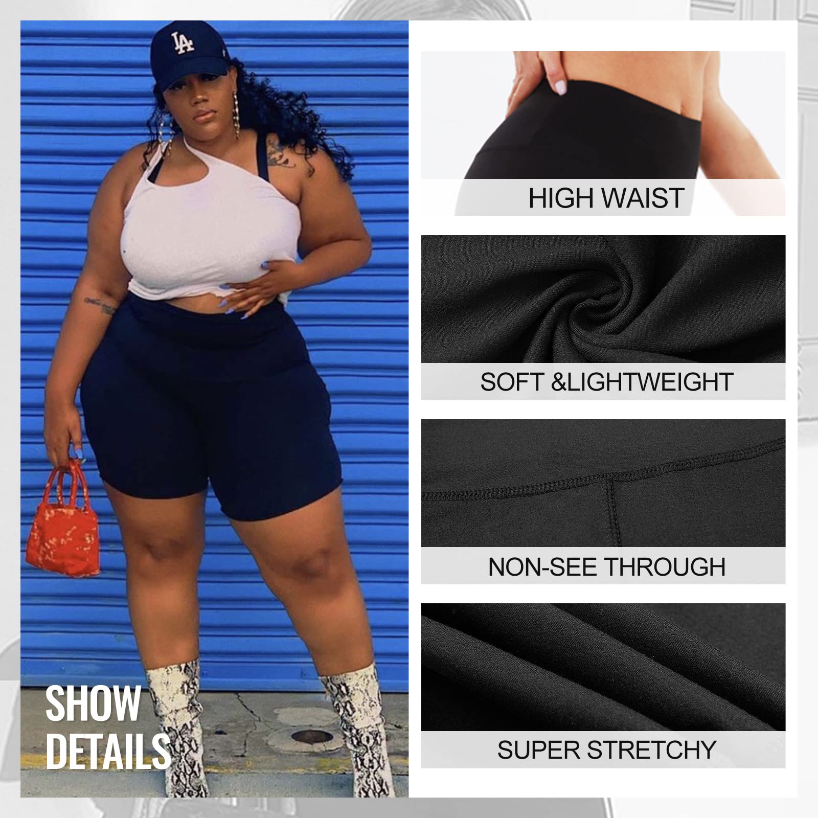 TNNZEET 2 Pack Plus Size Biker Shorts for Women - 8" Black High Waisted Spandex Workout Shorts Tummy Control (XL-4XL)