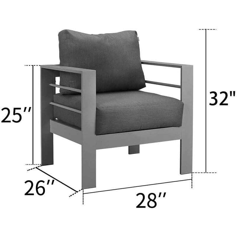 MOOOTTO 5-Piece Aluminum Conversation Set Modern Sectional Sofa for Backyard, Patio, Outdoor Living with Thick Lofty OLEFIN Cushions (White Frame Light Gray Cushion)