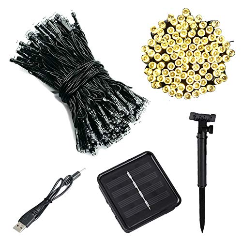 Moor Dual Powered - Solar + USB Plug in - 72ft 200 LED Fairy Lights Waterproof Decorative Fairy String Lights for Garden, Patio, Home, Wedding, Party, Christmas (Dual Powered, WarmWhite-1Pack)