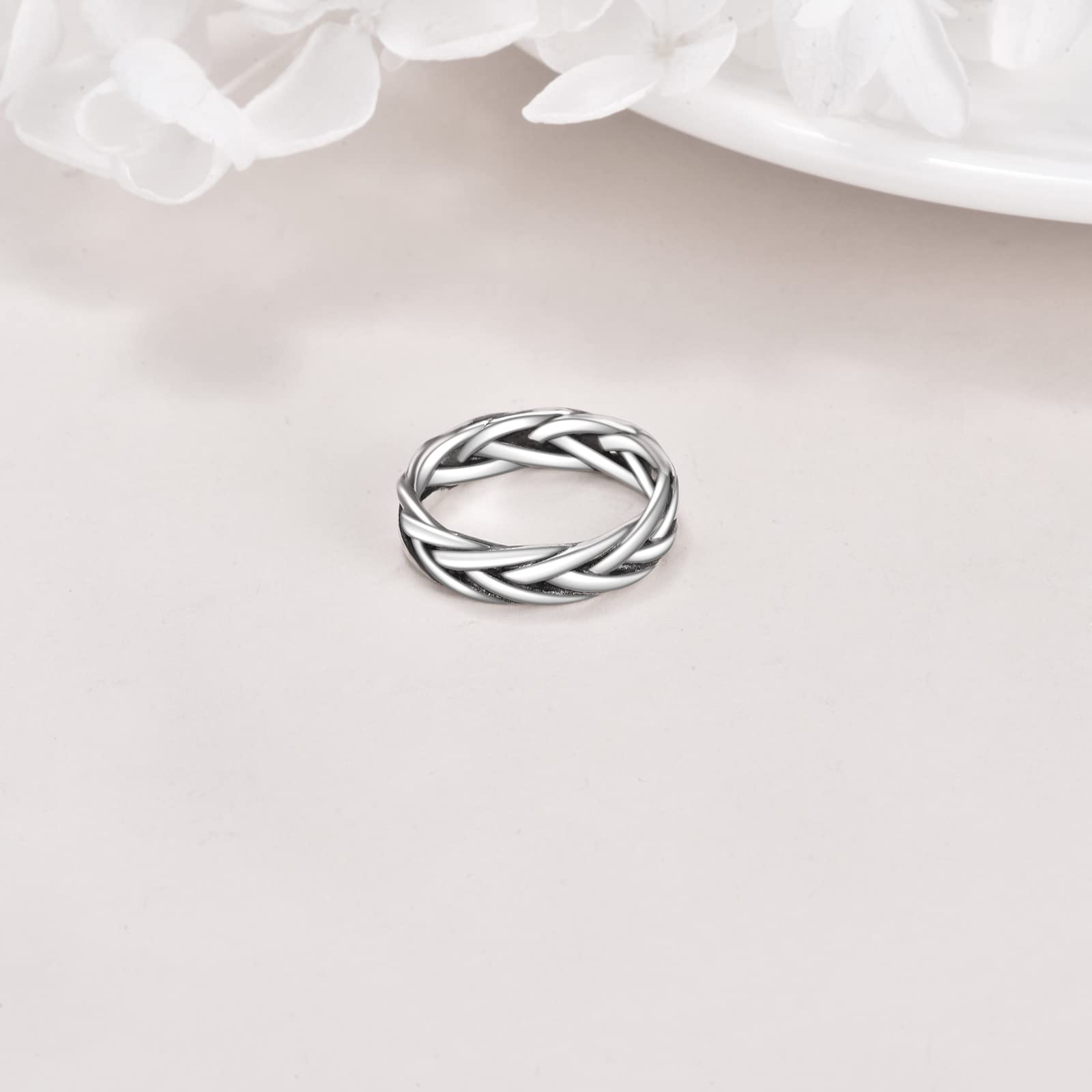 TIGER RIDER 925 Sterling Silver Braided Ring Weave Ring for Women -US8