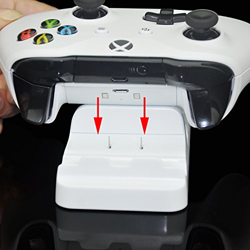 Megadream Xbox One Dual Charging Charger Docking Station Stand, 2 x 300mAh Rechargeable Battery Pack & Charge Cable for Microsoft Xbox One, Xbox One Slim, Xbox One X, Xbox One Elite Controller - White