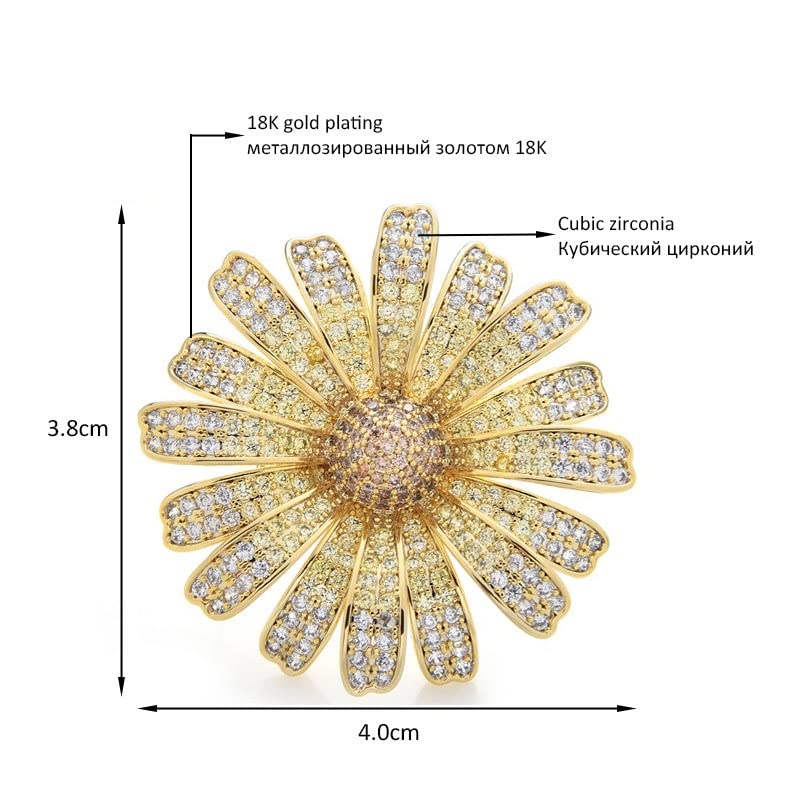 TJLSS Daisy Flower Brooches Women Cubic Zircon Flower Weddings Office Brooch Pins (Color : A, Size