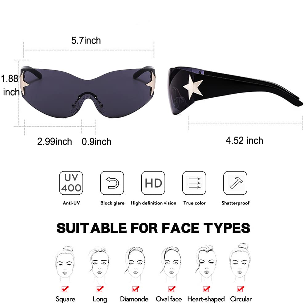 ZEWEI Rimless Y2K Sunglasses for Women, Fashion Shield Wrap Around Sunglasses Men Frameless Gradient Lens Sun Glasses Eyewear