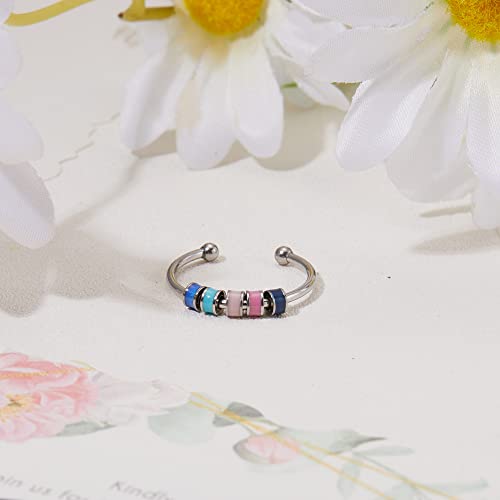 To My Daughter - Fidget Ring, Anxiety Meditation Ring for Women, Ring with Beads Spinner Adjustable Swivel Ring, Fidget Jewelry Gift For Daughter Stepdaughter (Enamel Ring A)