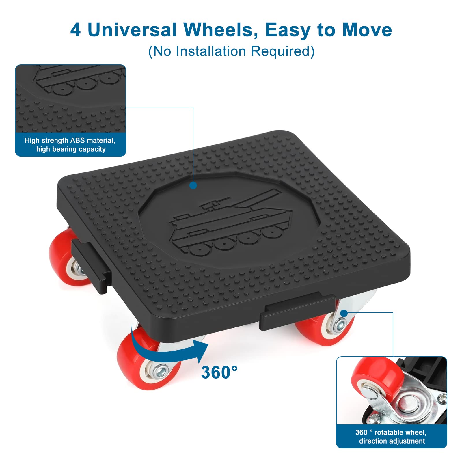 Nellyke Furniture Movers Dolly Furniture Movers with Wheels 4 Wheels Small Flat Dolly, 300 Lbs Capacity, Black