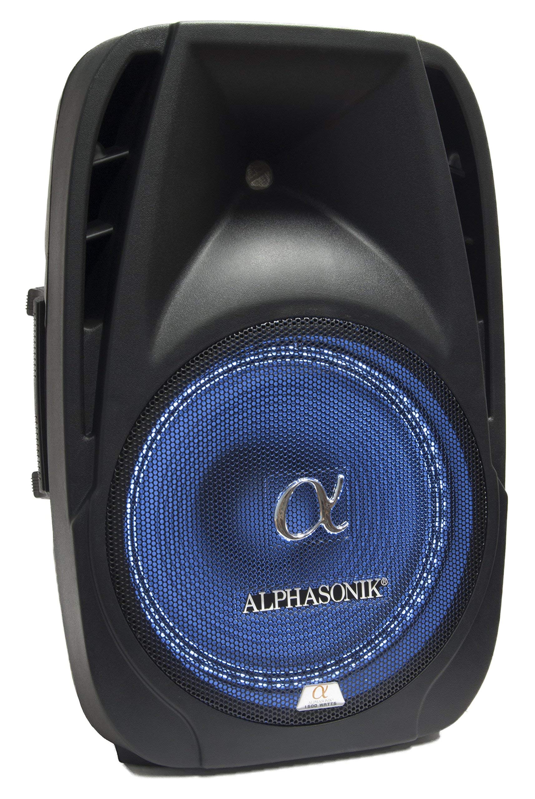 Pair Alphasonik All-in-one 8" Powered 800W PRO DJ Amplified Loud Speakers with Bluetooth USB SD Card AUX MP3 FM Radio PA System LED Lights Karaoke Mic Guitar Amp 2 Tripod Stands Cable and Microphone