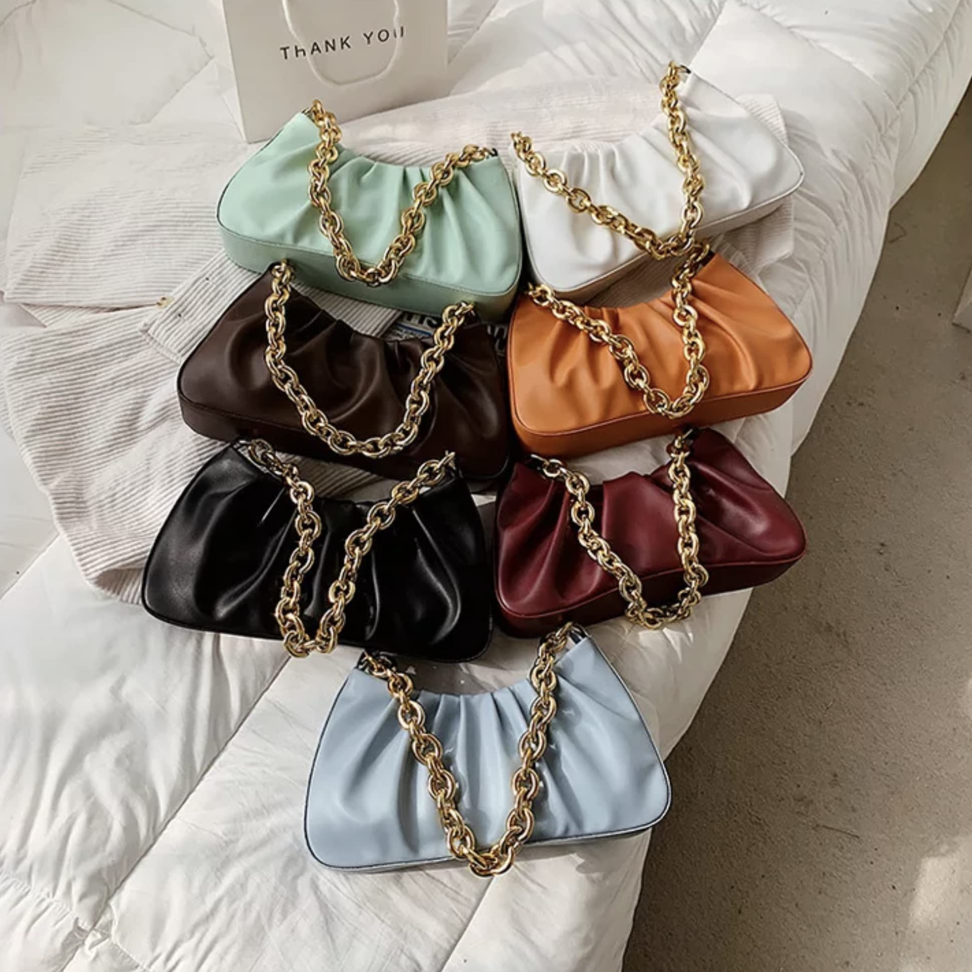 Women's Gold Link Chain Shoulder Bag (Green)