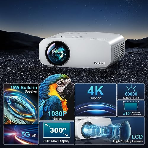 Projector with WiFi and Bluetooth, Native 1080P Music Projector,10000L Portable Outdoor Projector Support 4K Home Theater,300”Projection Display Projector Compatible with HDMI/iOS & Android/PC