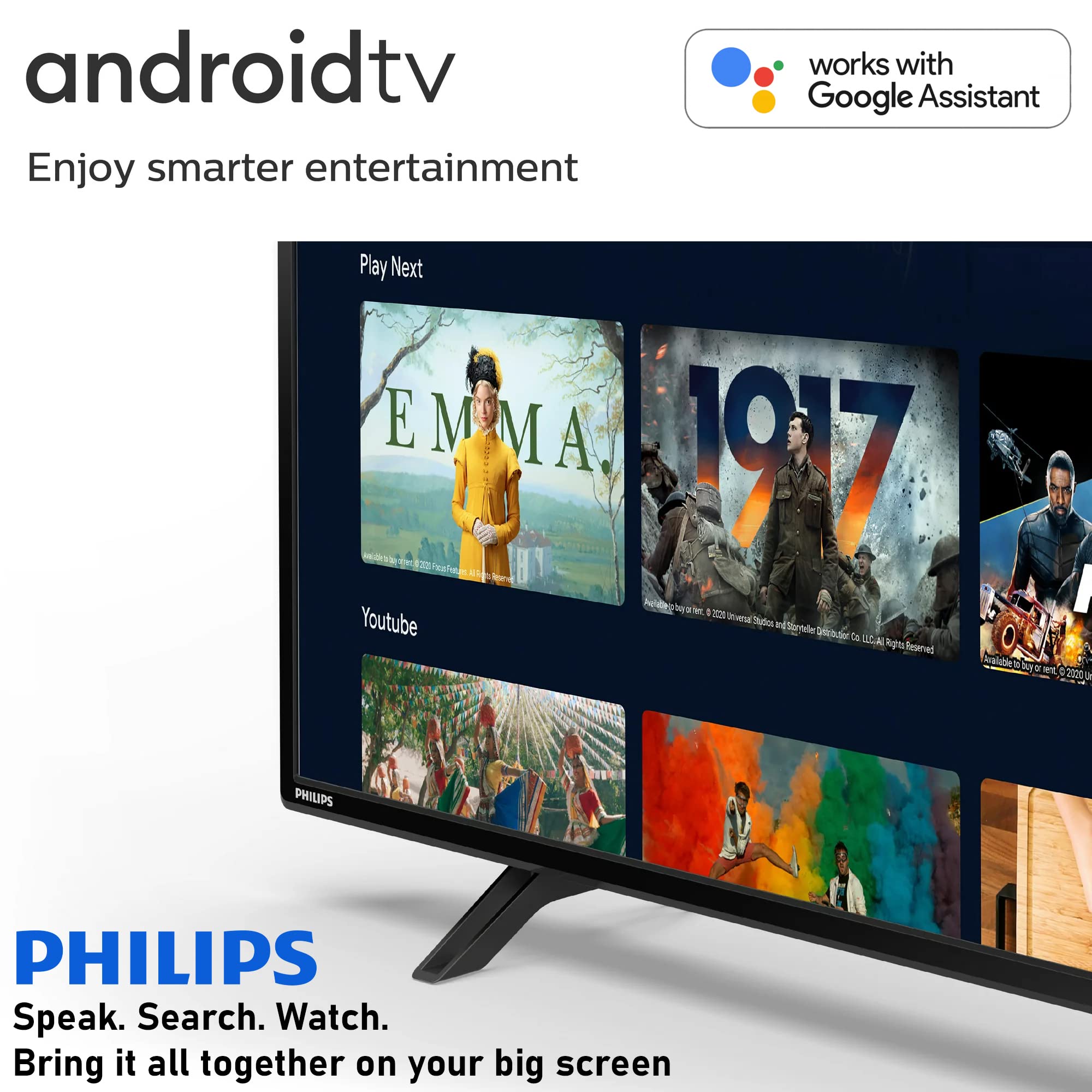 PHILIPS 55-Inch 4K UHD LED Android Smart TV with Voice Remote, HDR10, Google Assistant and Chromecast Built-in