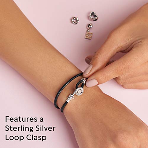 Pandora Jewelry Double Leather Cubic Zirconia Bracelet in Sterling Silver, 13.8"