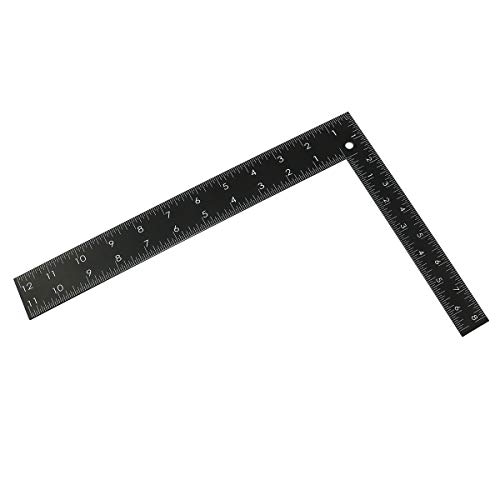 ZRM&E Black Tempered Stainless Steel Measuring Square Ruler Right Angle Ruler 90 Degrees Engineers Woodworking Wood Measuring Tool 0-300mm 0-12inch Scale