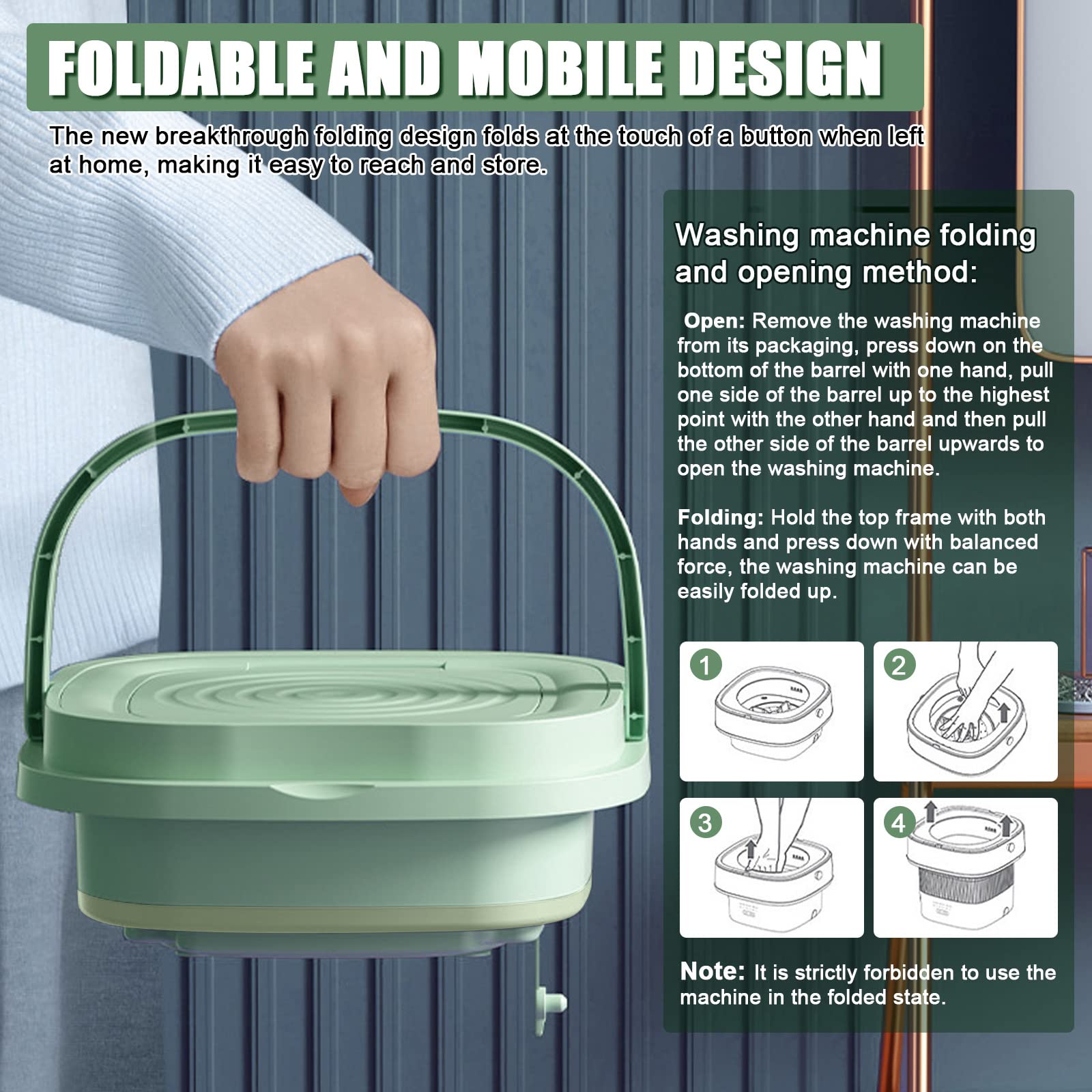 Portable Washing Machine, Foldable Mini Washing Machine, Small Portable Washer for Baby Clothes, Underwear or Small Items, Apartment, Dorm, Camping, RV Travel laundry