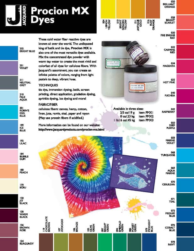 Procion MX Dye Color Set - Includes 13 2/3 Ounce Jars - 2-1lb Soda Ash Dye Fixer - Instruction Sheet - Color Chart