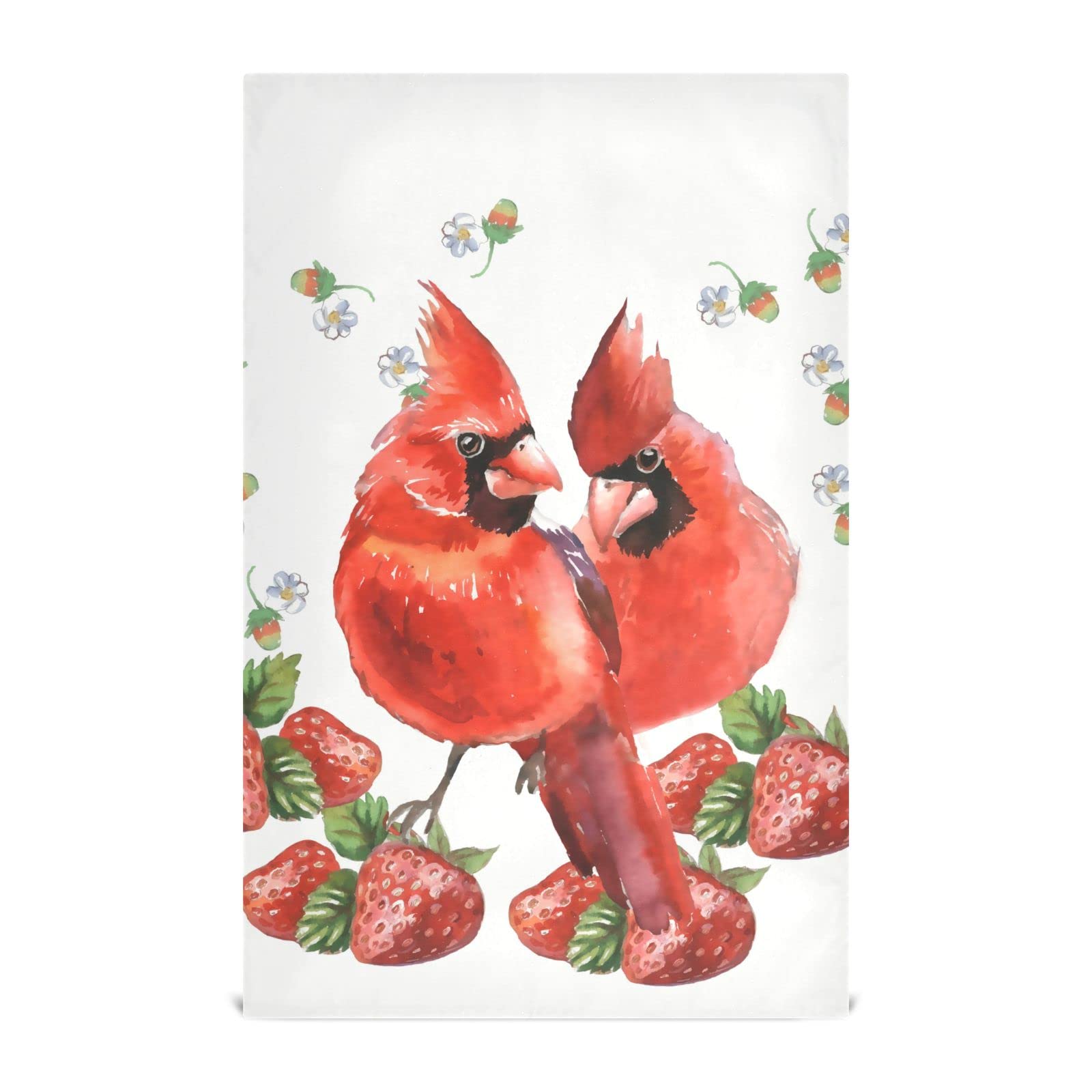 Summer Tropical Strawberries Kitchen Towel Set Cardinal Birds Dish Towel Set of 1 Tea Towels Large 28''x18'' Multi-Purpose Washing Cloth Home Decorative Lint-Free Dishcloths for Restaurant Household